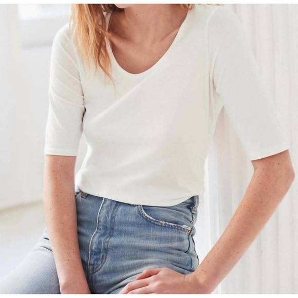 White + Warren | Tops | New White Warren Elbow Sleeve Scoop Neck Top In ...